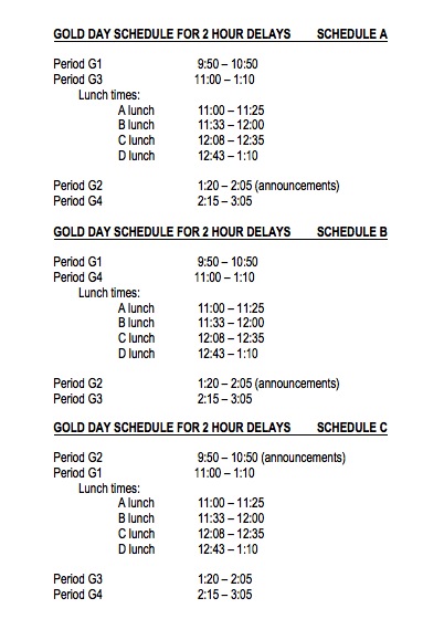 Alternate Blue and Gold schedules for future two-hour delays – HiLite